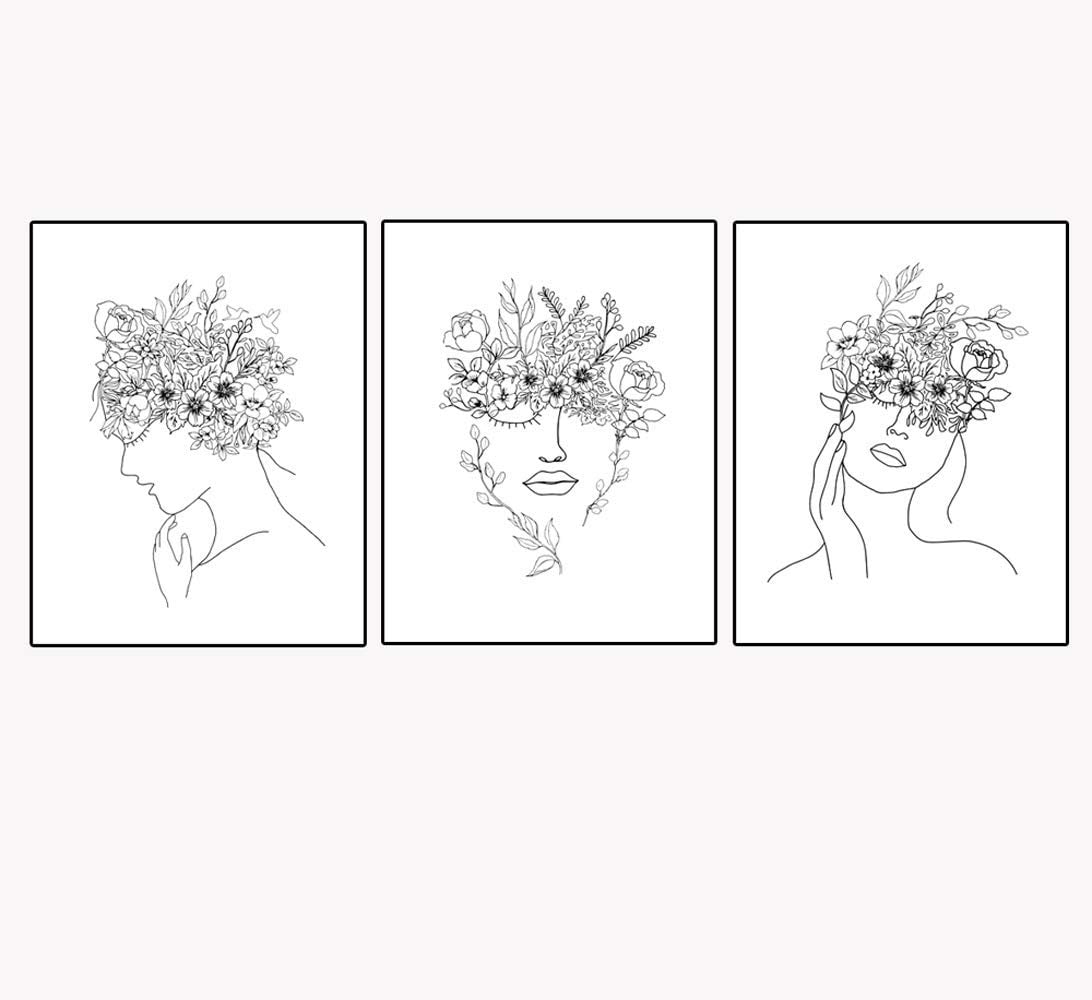 AABERIC Minimalist Art Prints, Woman Line Art, Drawing Wall Decor ...