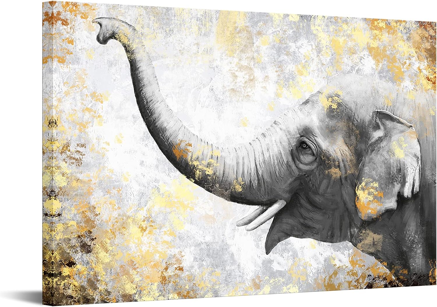 AABERIC Modern Canvas Prints Animal Picture Wall Art Gold and Grey Contemporary Elephant ...