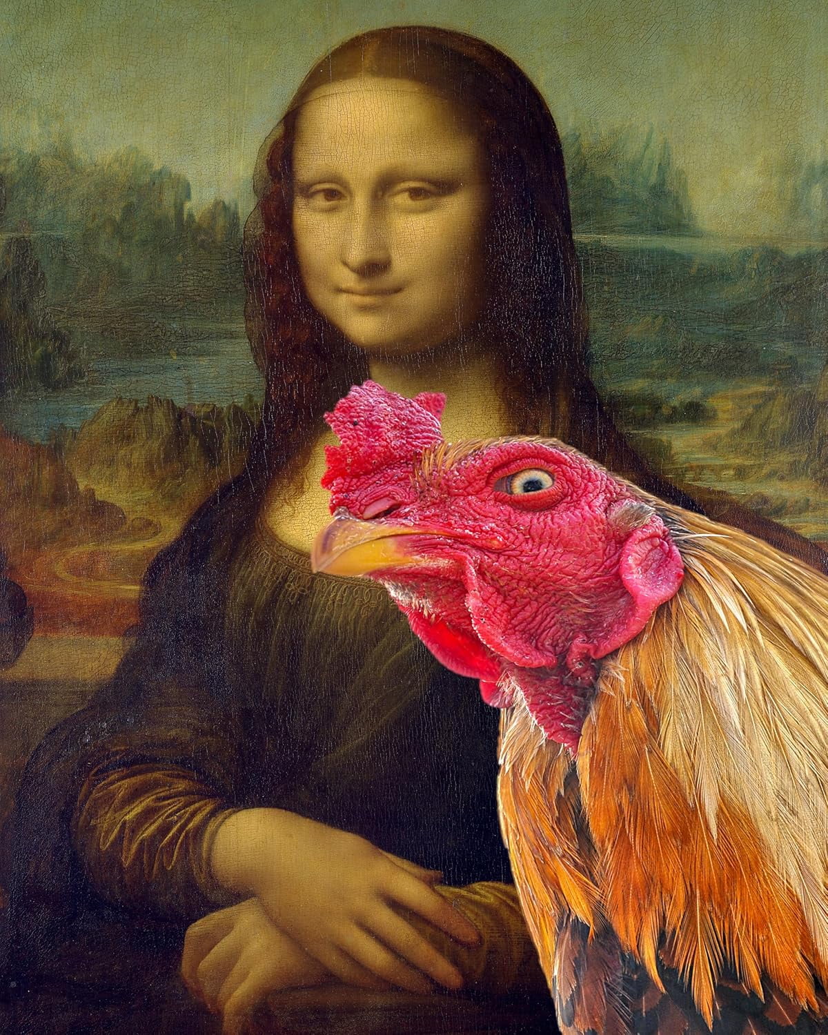 AABERIC Mona Lisa Interrupted by a Rooster Painting Poster Chicken ...