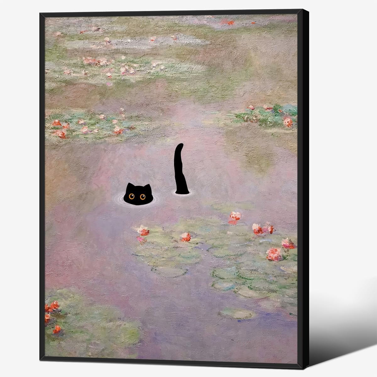 AABERIC Monet Water Lily Cat Poster Vintage Black Cat Wall Art Funny ...