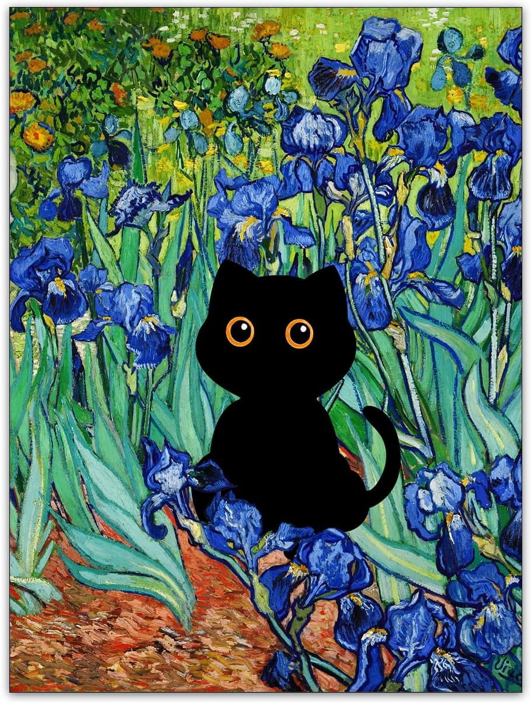 AABERIC Monet Water Lily Cat Poster Vintage Black Cat Wall Art Funny ...
