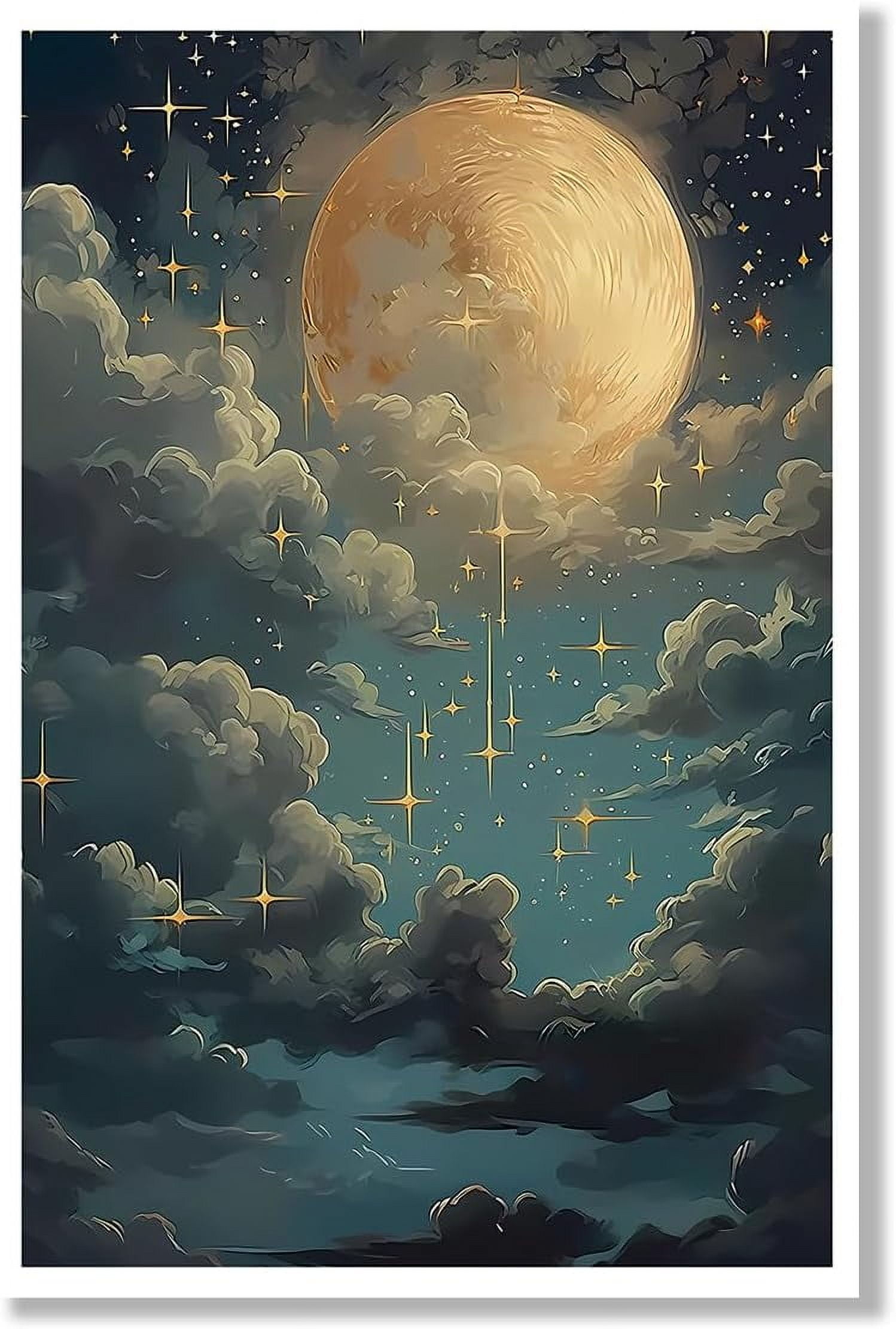 AABERIC Moon above the wildflowers and woodland art print poster full ...