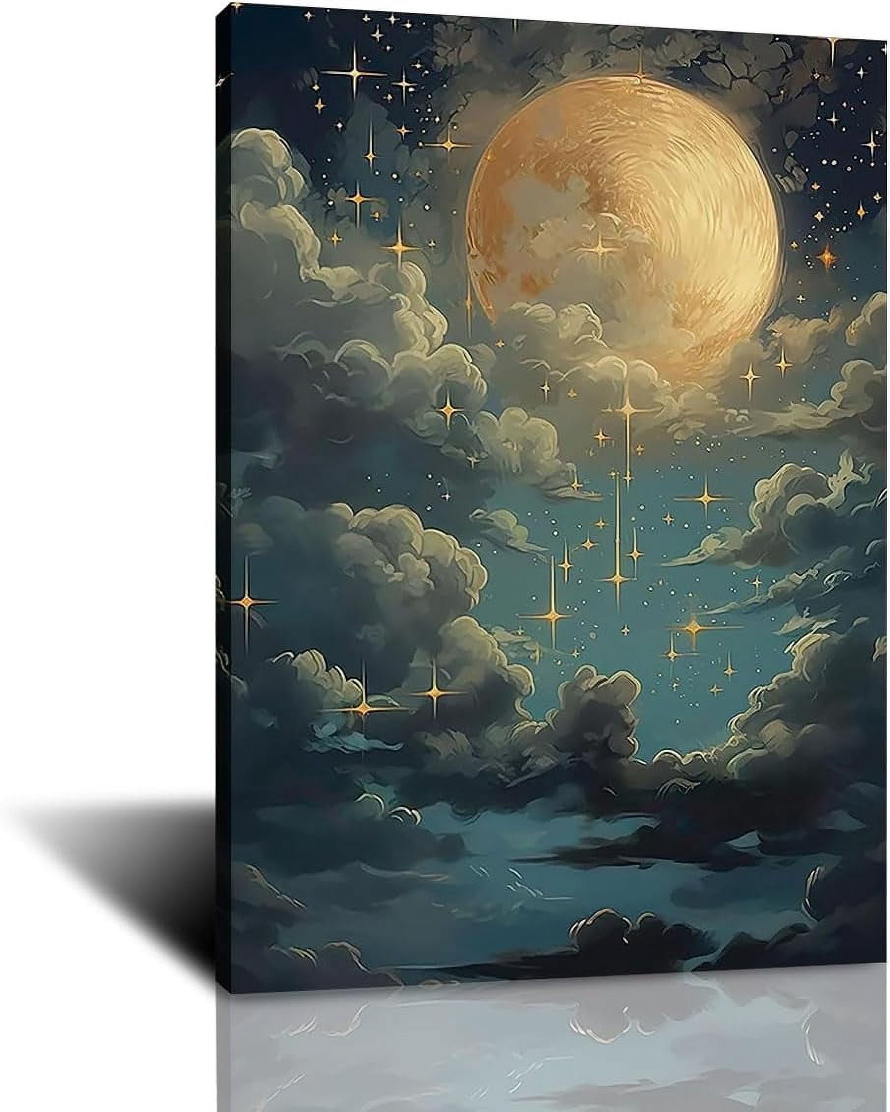AABERIC Moon above the wildflowers and woodland art print poster full ...