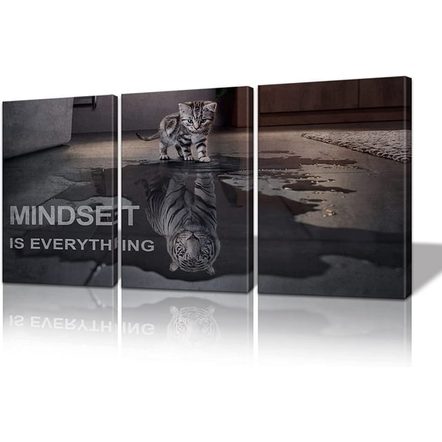 AABERIC Motivational Canvas Wall Art Mindset is Everything Small Cat ...
