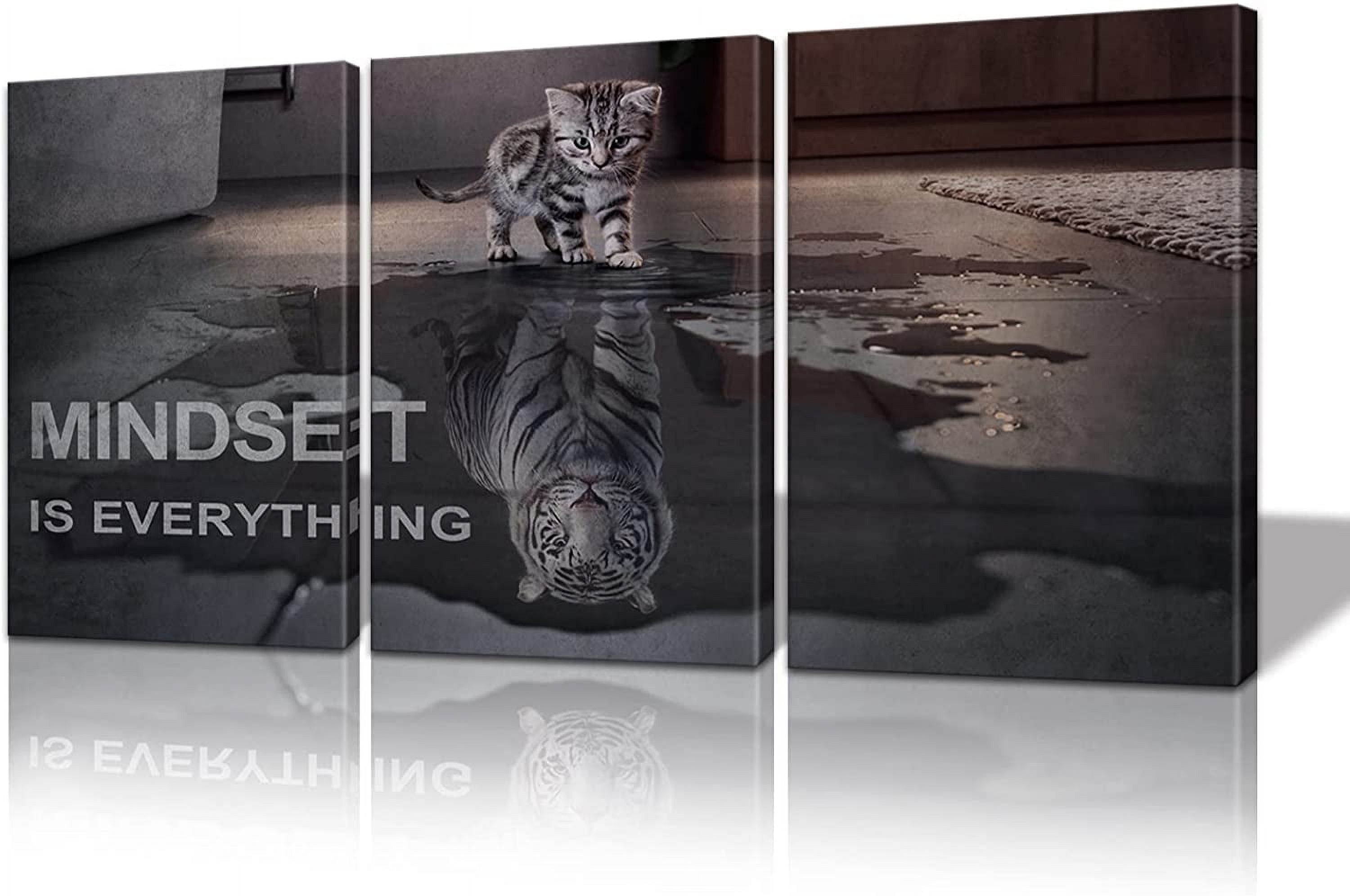 AABERIC Motivational Canvas Wall Art Mindset is Everything Small Cat ...