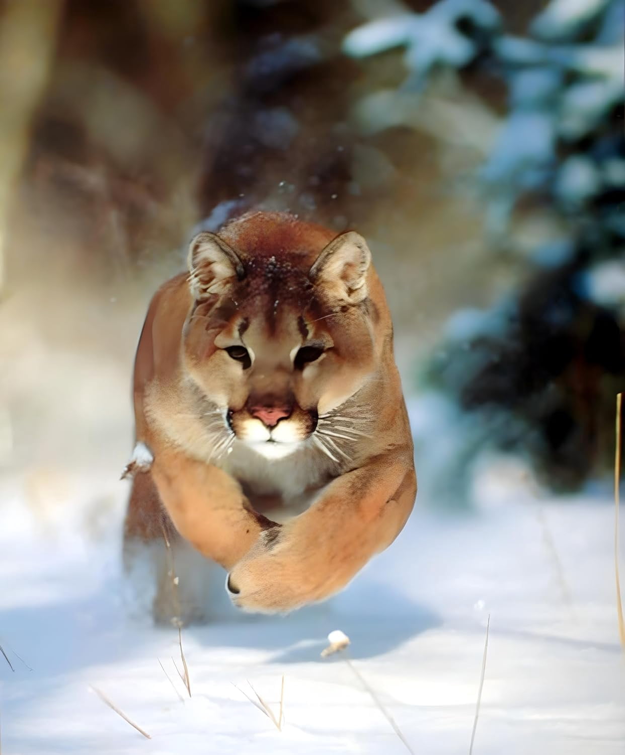 AABERIC Mountain Lion Big Cat Wildlife Snow Animal Wall Decor Art Print ...