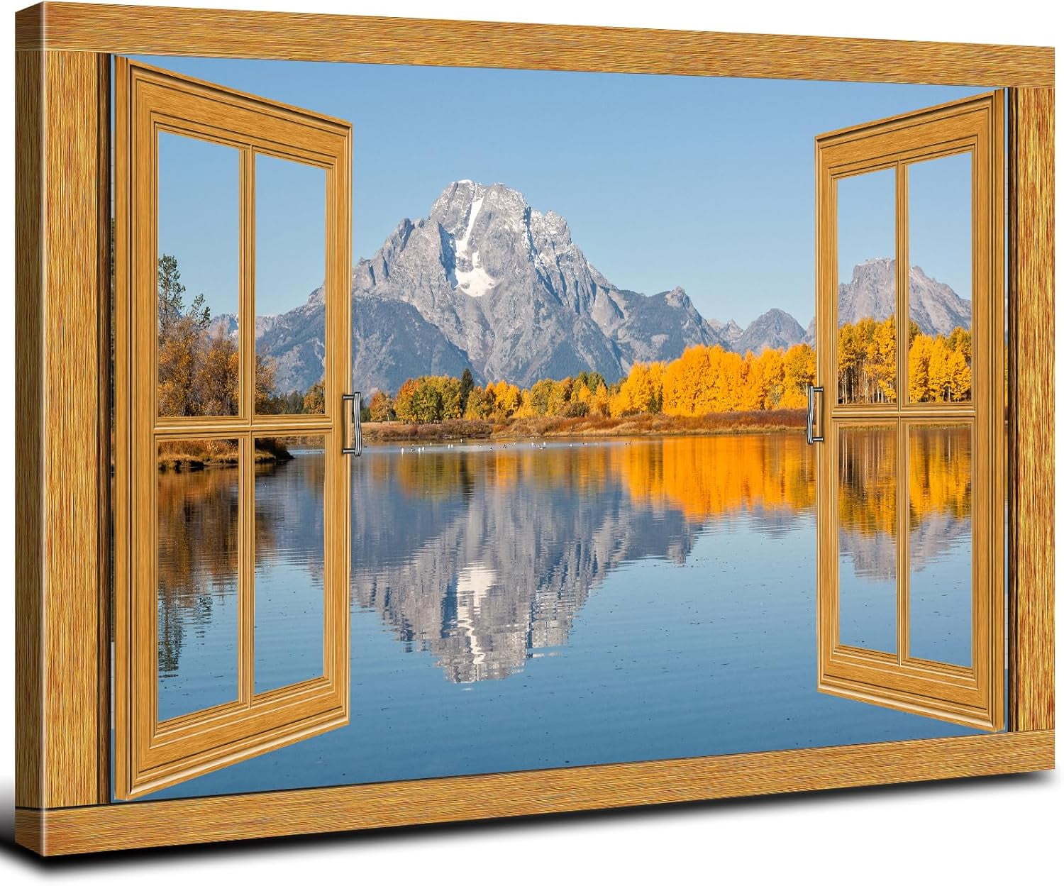 AABERIC Mountain Window View Wall Art Grand Teton Landscape Canvas ...