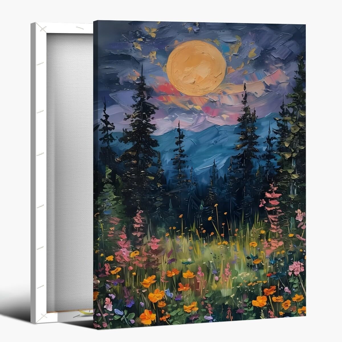AABERIC Mystical Moon and Wildflowers Canvas Wall art Nature Flowers ...
