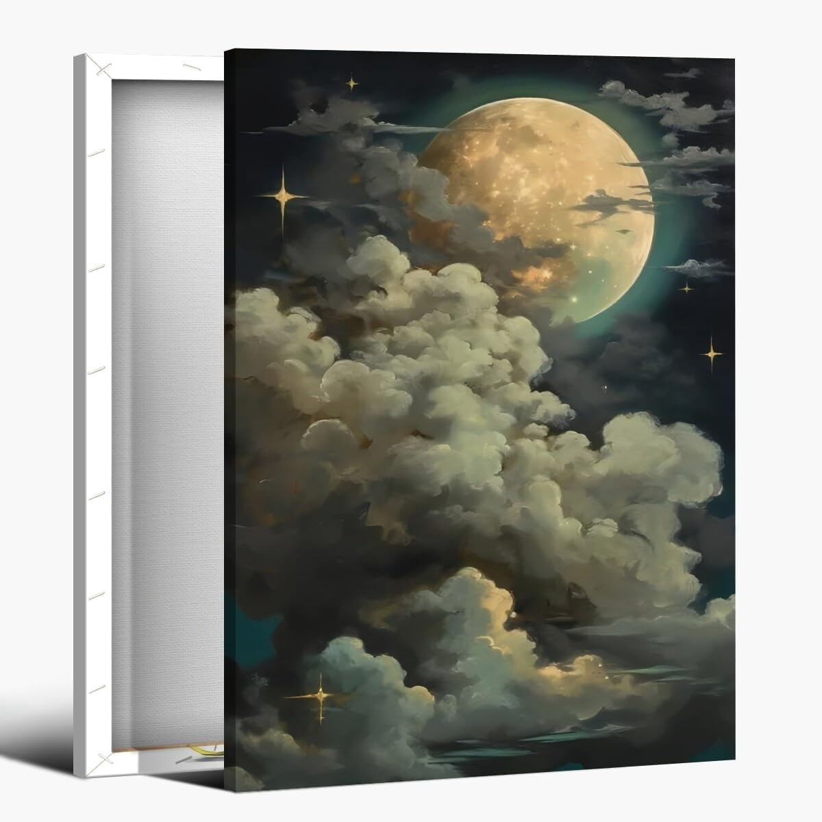 AABERIC Mystical Moon and Wildflowers Canvas Wall art Nature Flowers ...