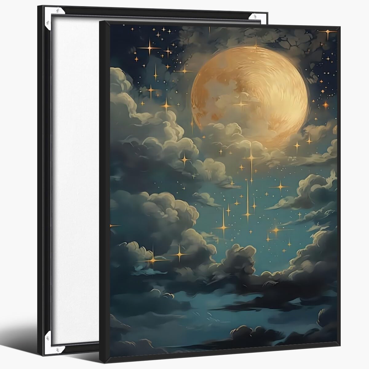 AABERIC Mystical Moon and Wildflowers Canvas Wall art Nature Flowers ...