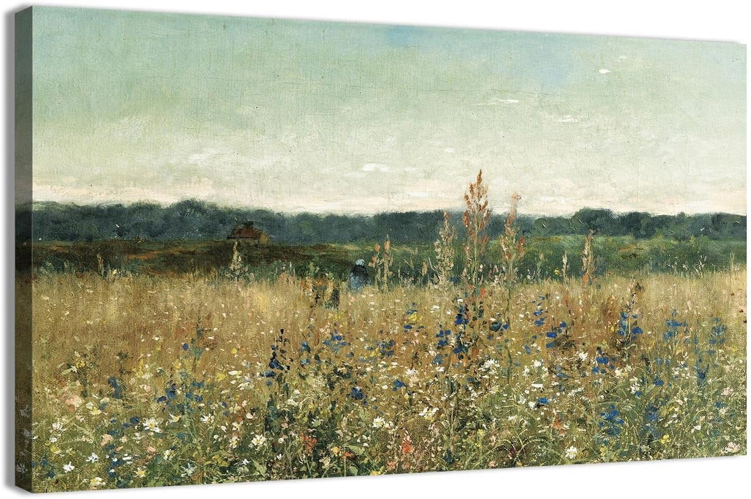 AABERIC Natural Landscape Canvas Wall Art Decor, Wildflower Field ...