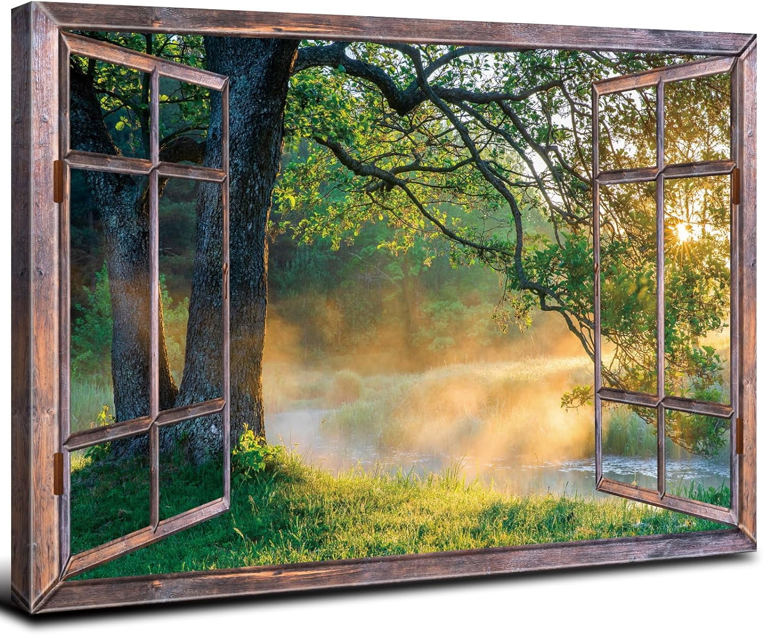AABERIC Nature Green Forest Canvas Prints Wall Art Window View of ...