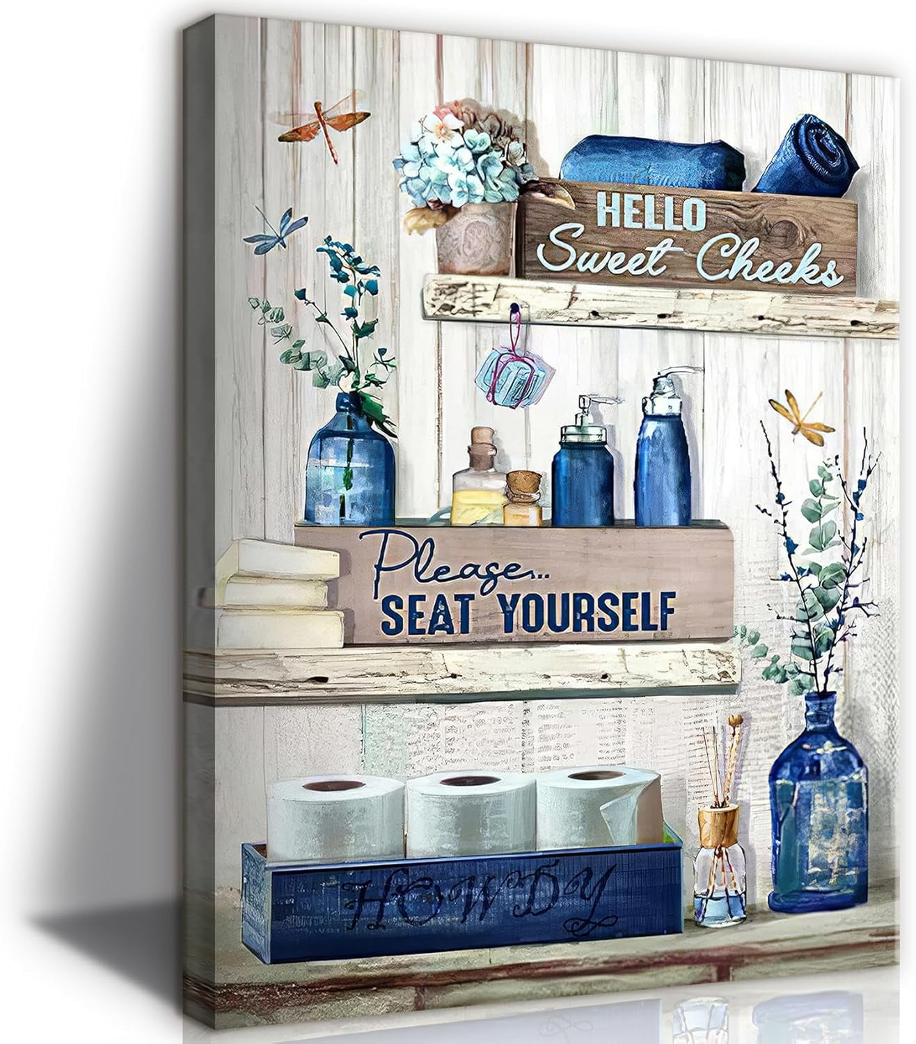 AABERIC Navy Blue Bath Wall Art Rustic Blue Bathroom Canvas Wall Decor ...