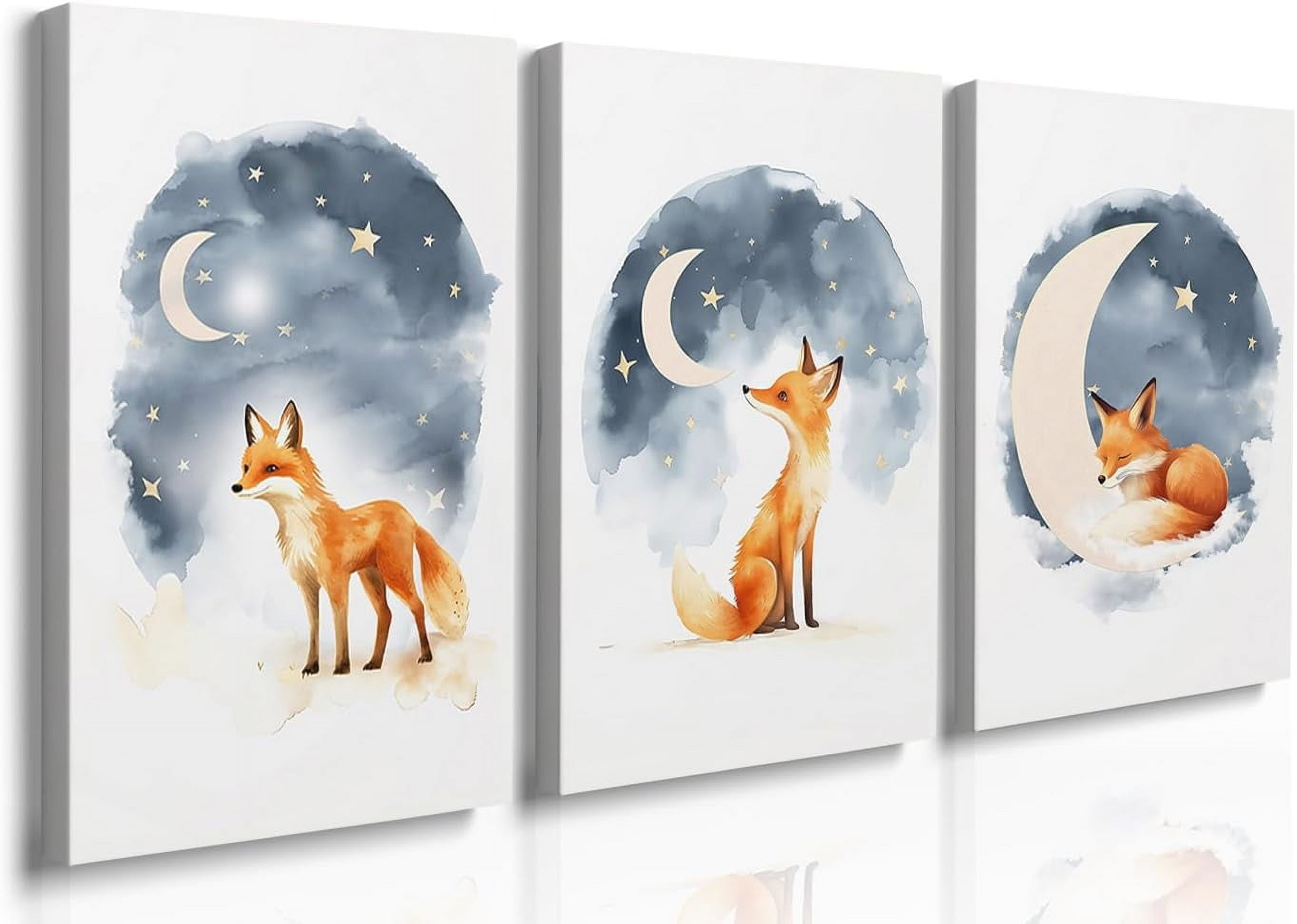 AABERIC Night Sky Fox Nursery Prints Set of 3 Boho Wall Art Neutral ...