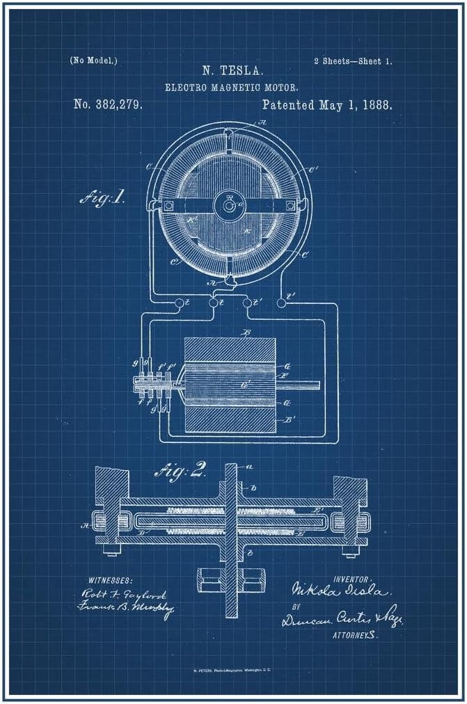 AABERIC Nikola Tesla Electro Magnetic Motor 1888 Official Patent ...