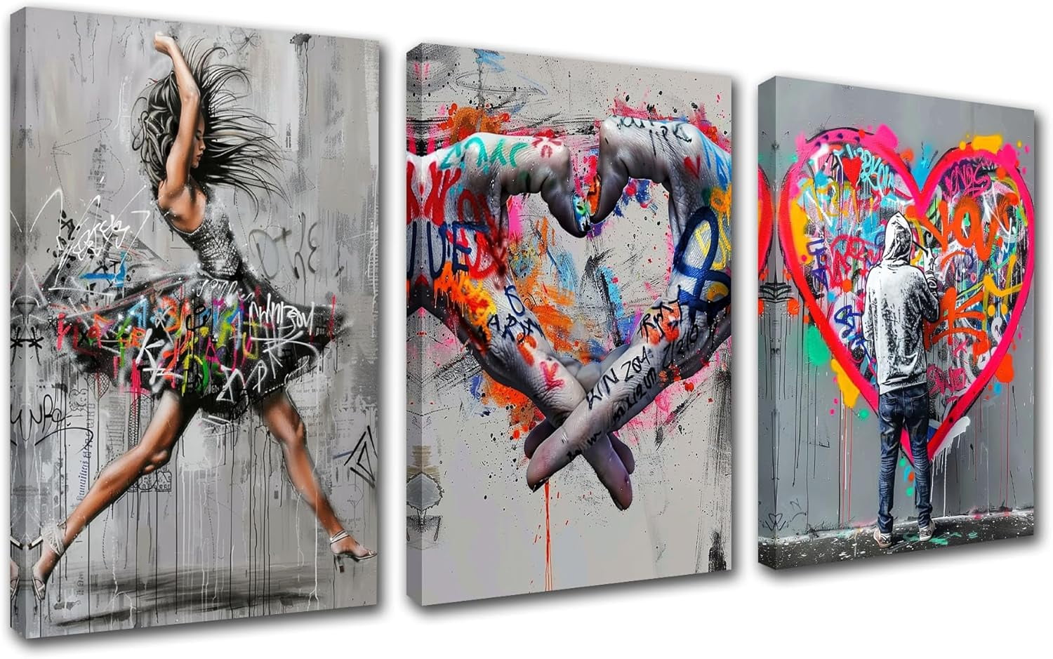 AABERIC Norse Street Art Decor Banksy Graffiti Pictures Colorful Love Word Paintings Boy and ...