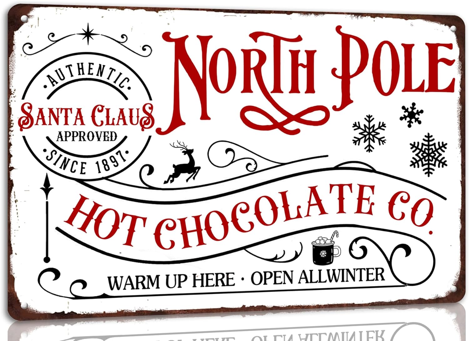 AABERIC North Pole Hot Chocolate Christmas Metal Tin Sign Christmas ...