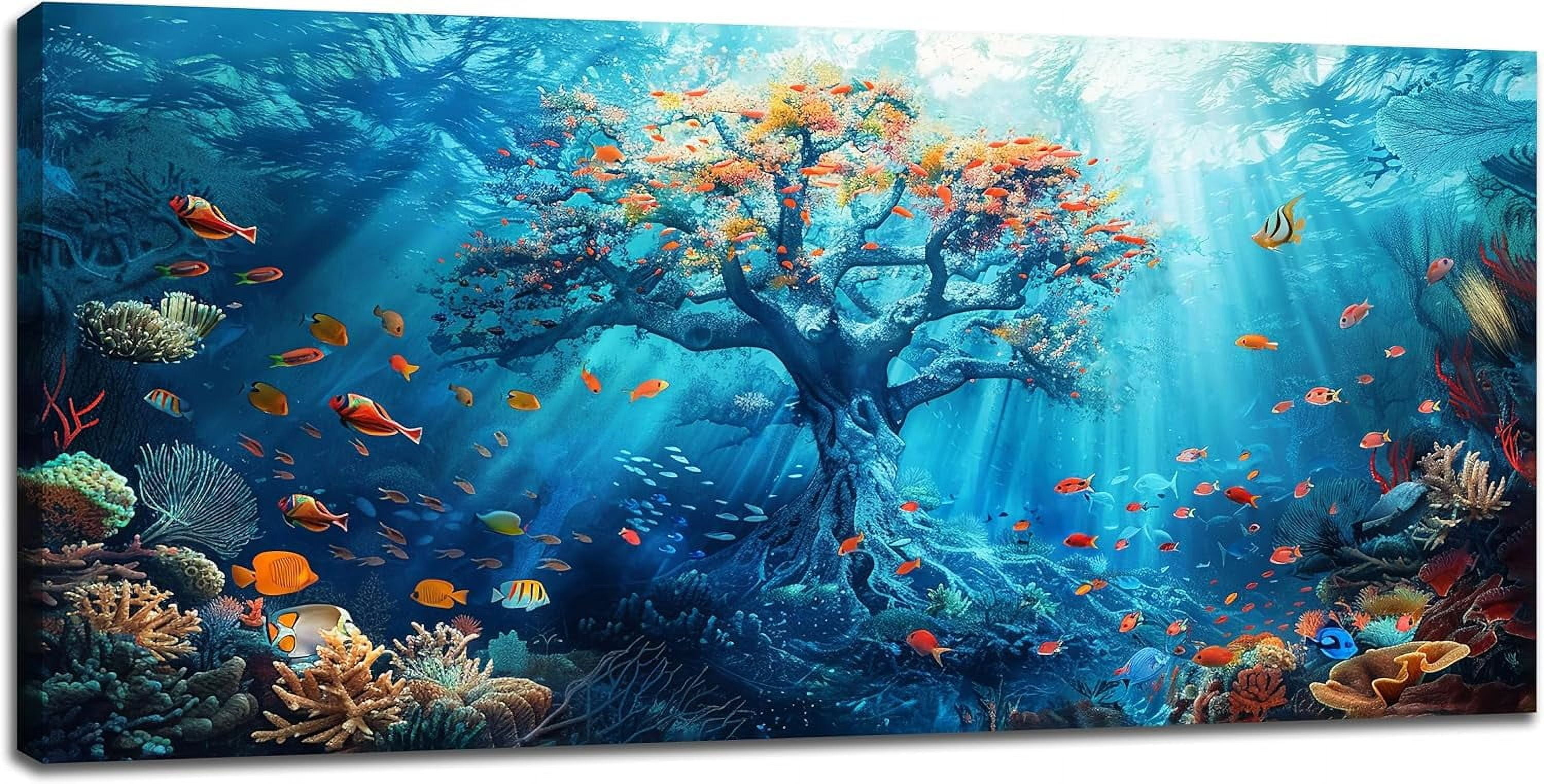 AABERIC Ocean Large Canvas Wall Art Sea Coral Fish Deep Seascape ...