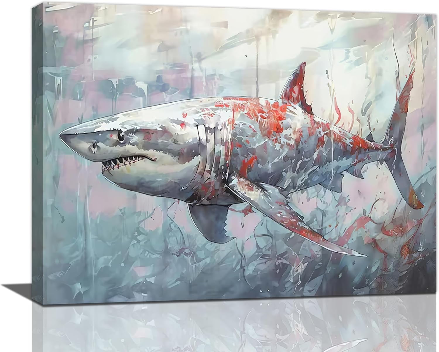 AABERIC Ocean Shark Wall Art Nautical Shark Pictures Wall Decor Beach ...