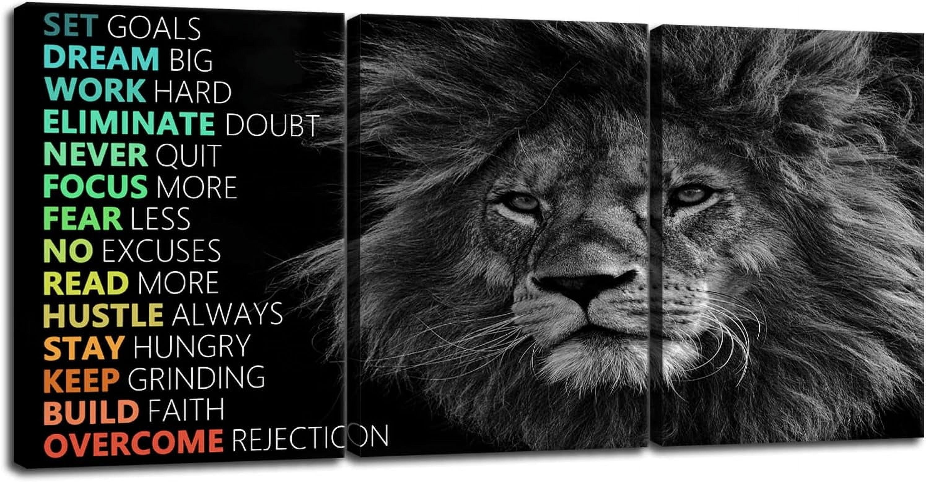 AABERIC Office Wall Decor 3 Panels Inspirational Lion Canvas Wall Art ...
