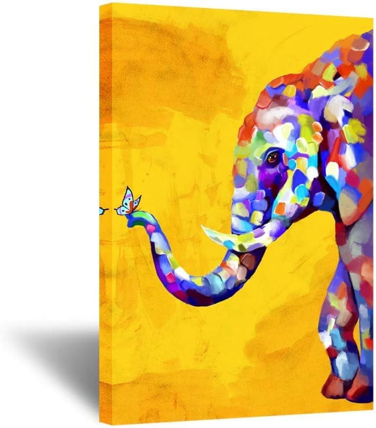 AABERIC Original Design Large Contemporary Animal Colourful Elephant Play with Butterfly ...