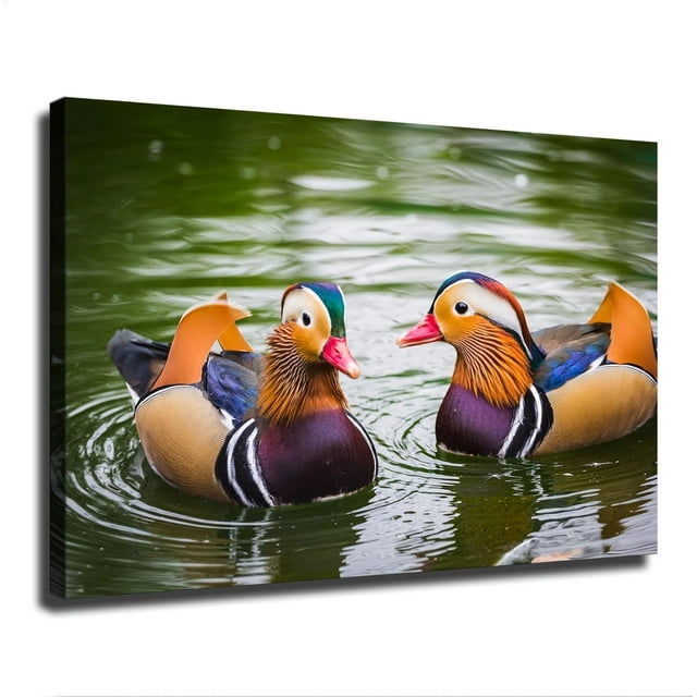 AABERIC Pair Mandarin Duck Water Swimming Animal Wall Art Canvas Print ...