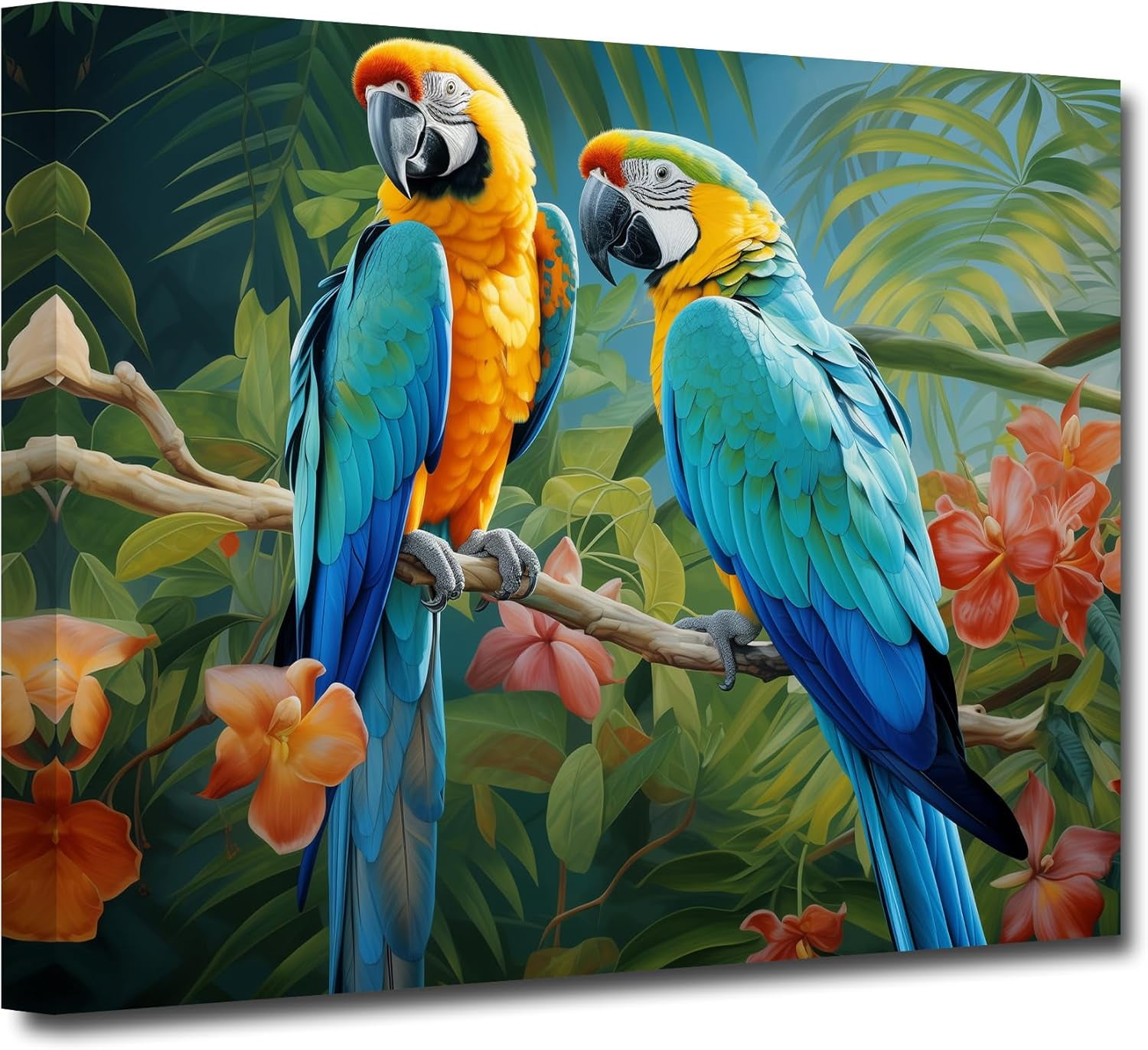 AABERIC Parrot Wall Art Colorful Parrot Standing on Branch Canvas Art Prints Birds Picture ...