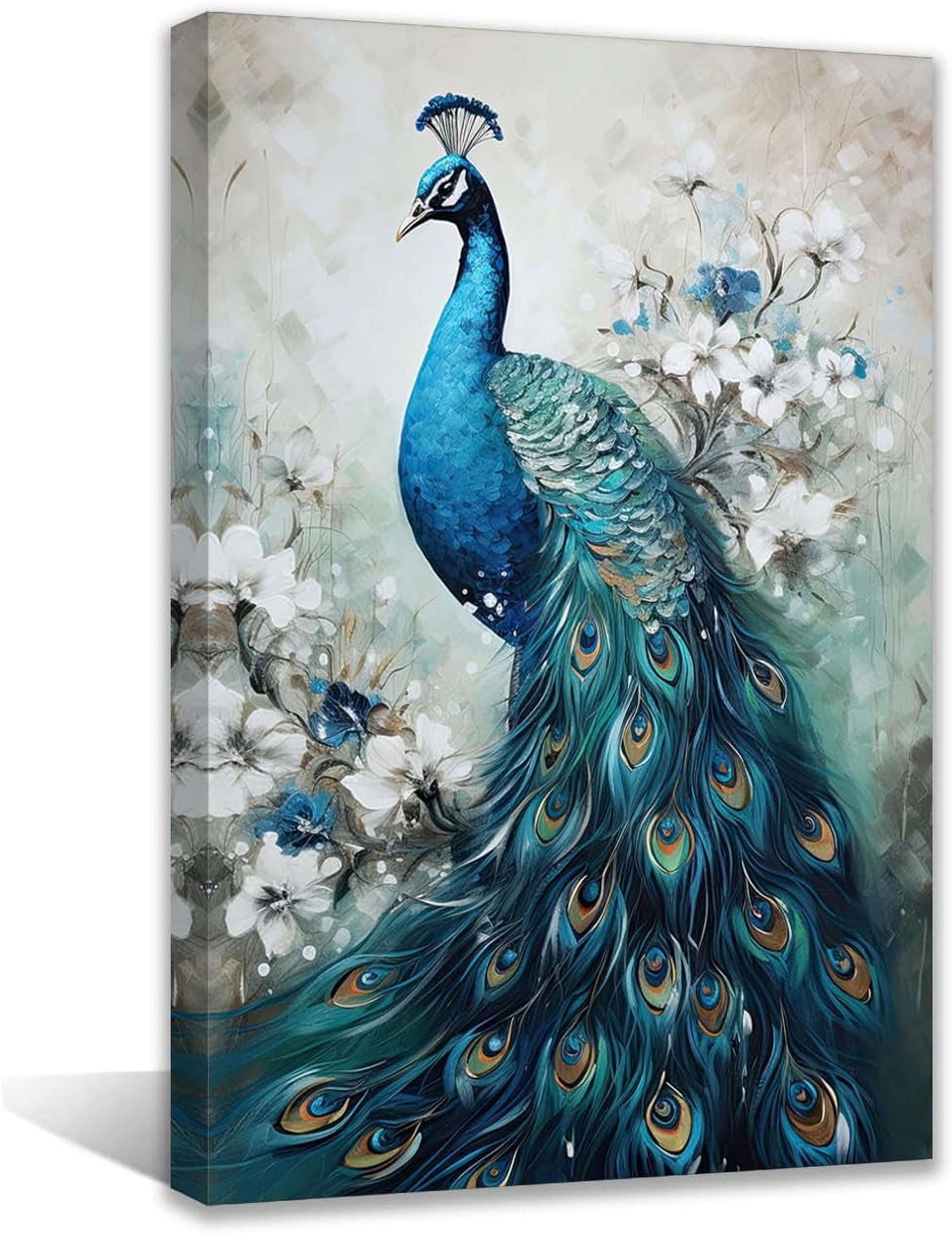 AABERIC Peacock Pictures Wall Decor Elegant Peacock Canvas Paintings ...