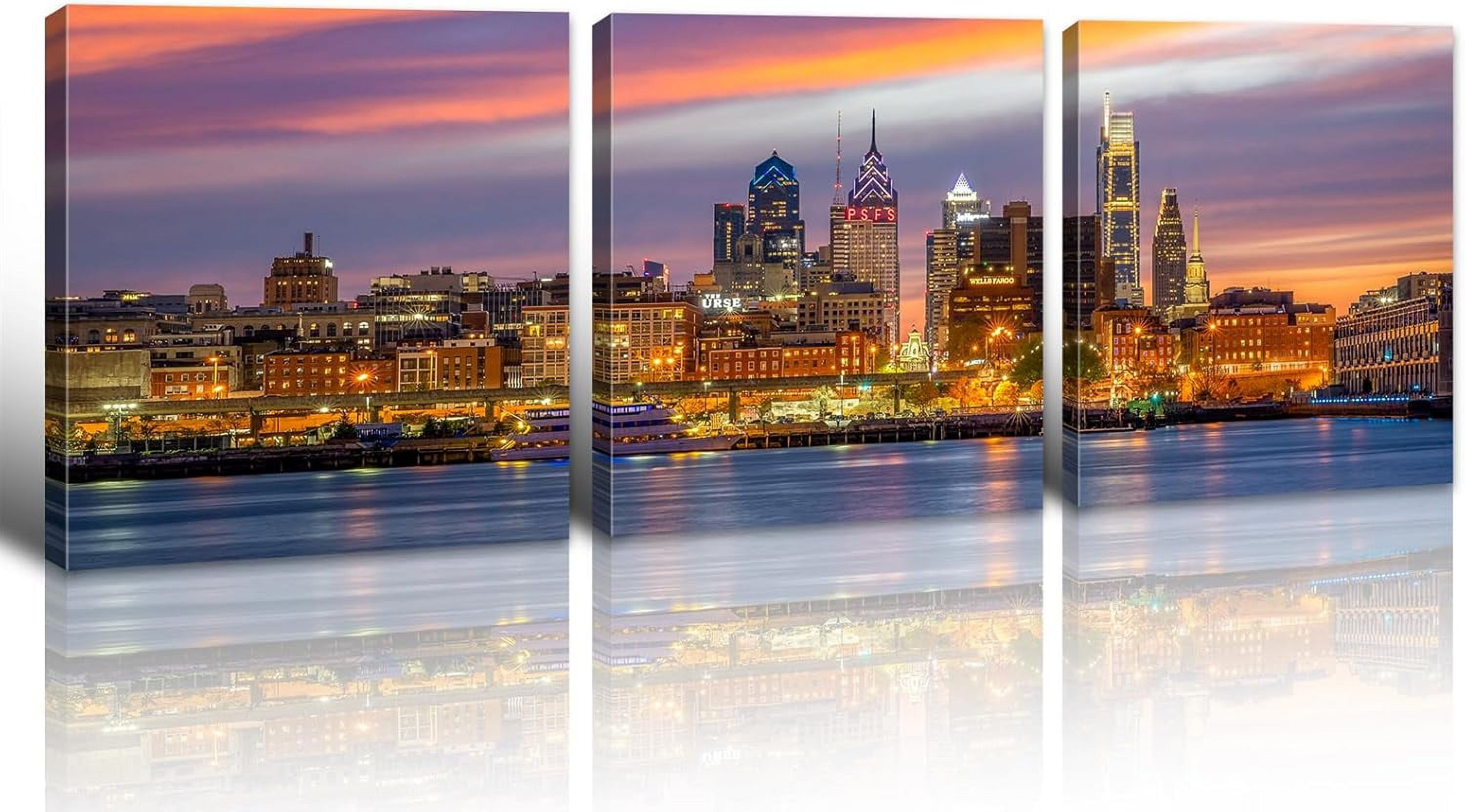 AABERIC Philadelphia Skyline Wall Art - 3 Pieces American City ...