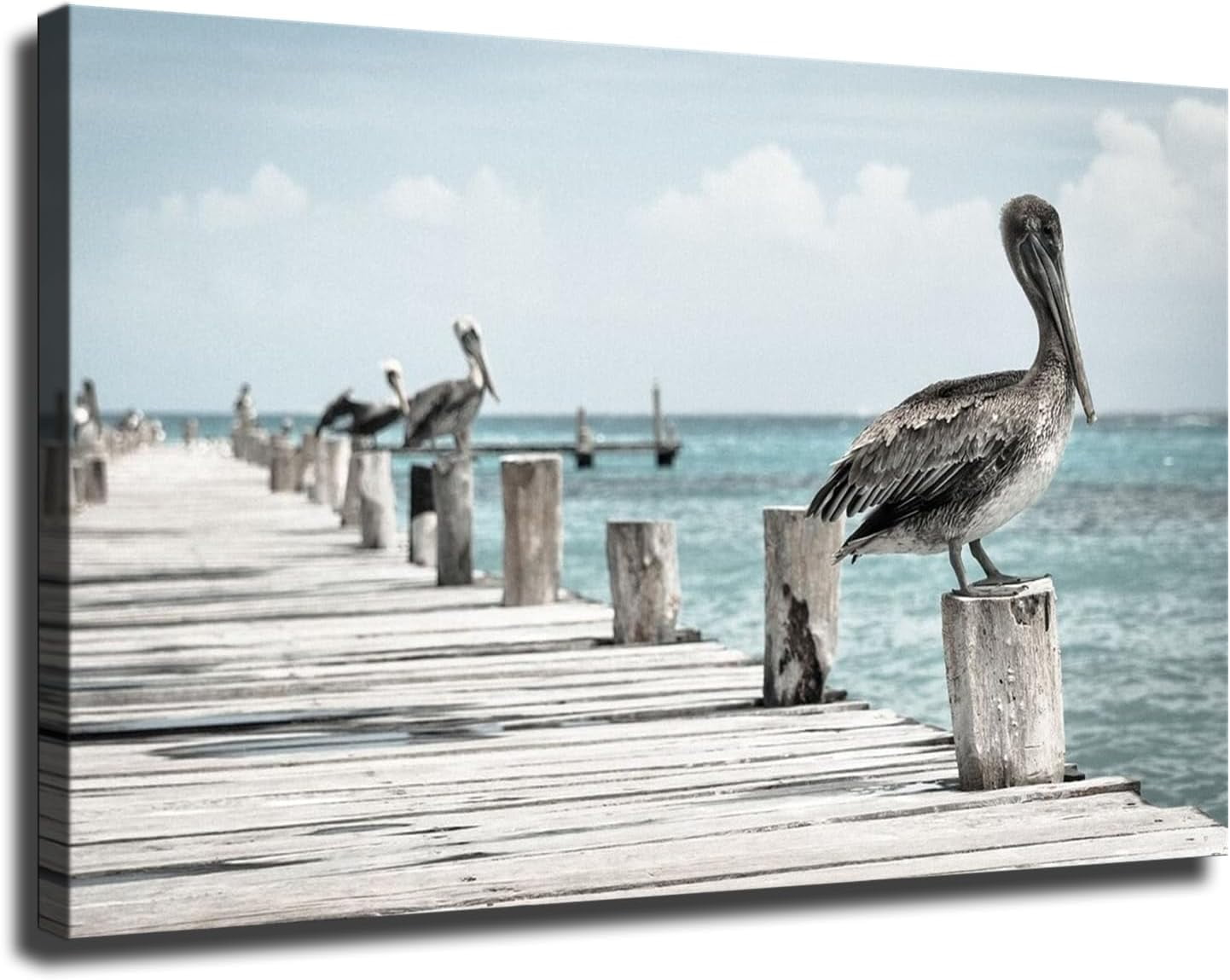 AABERIC Pier Pelican Wall Art Animal Picture Canvas Print Sea Horizon ...
