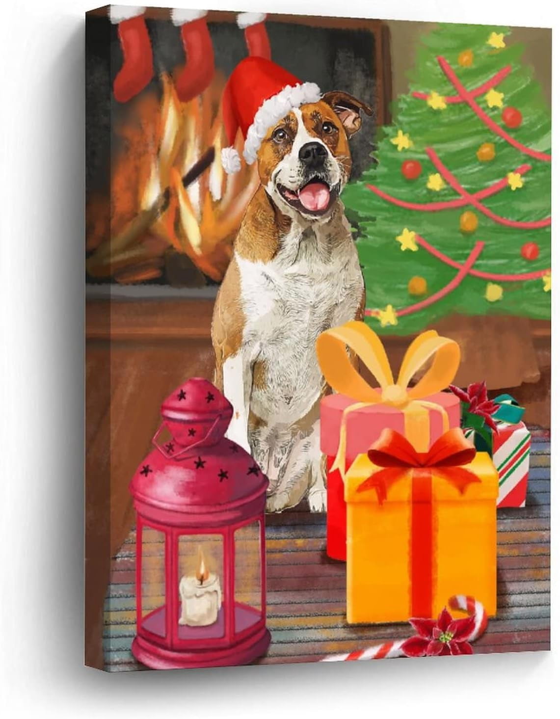 AABERIC Pomeranian in Santa Hat Canvas Wall Art for Christmas ...