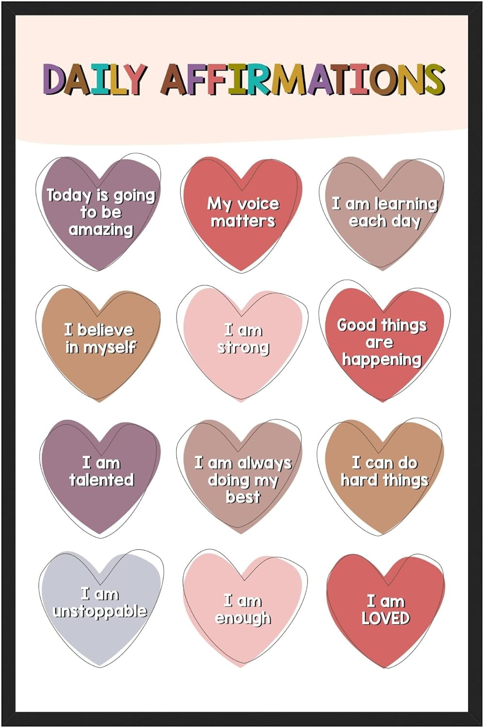 AABERIC Positive Minimalist Wall Art Daily Affirmation Hearts Canvas ...