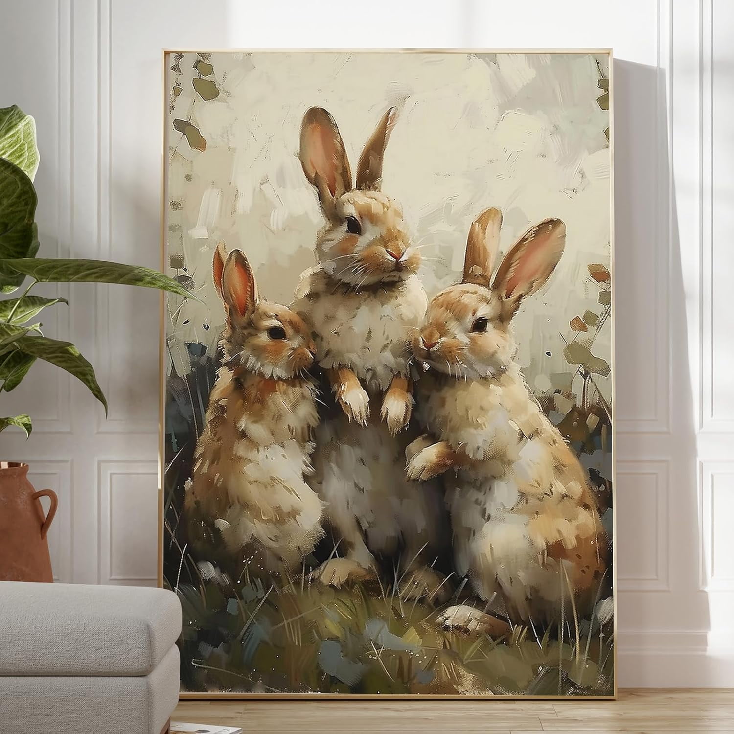 AABERIC Rabbit Paintings Canvas Wall Art Vintage Animal Prints Cute ...