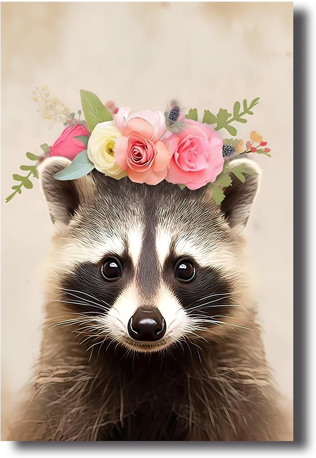 AABERIC Raccoon Canvas Wall Art Cute Raccoon with Flowers Poster Prints ...