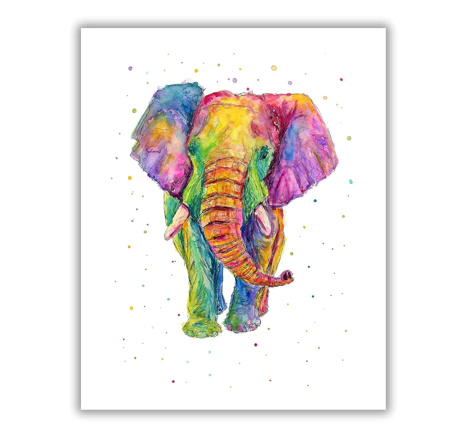 AABERIC Rainbow Elephant Print Wall Art Boho Decor, Elephant Watercolor ...