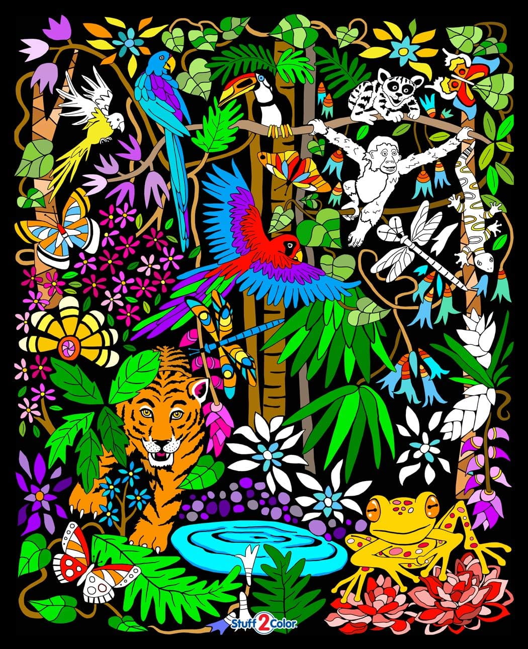 AABERIC Rainforest Velvet Coloring Poster - With Frogs, Monkeys, Birds ...