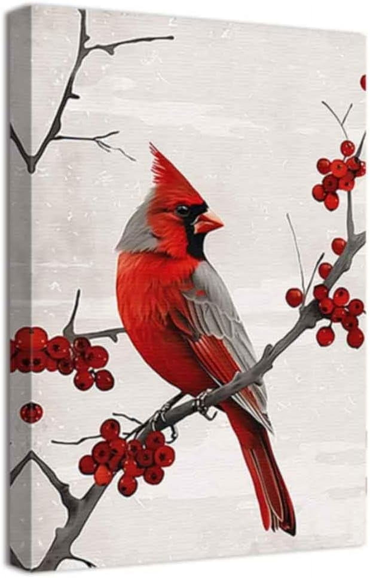 AABERIC Red Cardinal Canvas Wall Art Cardinal Bird Standing on a Branch ...