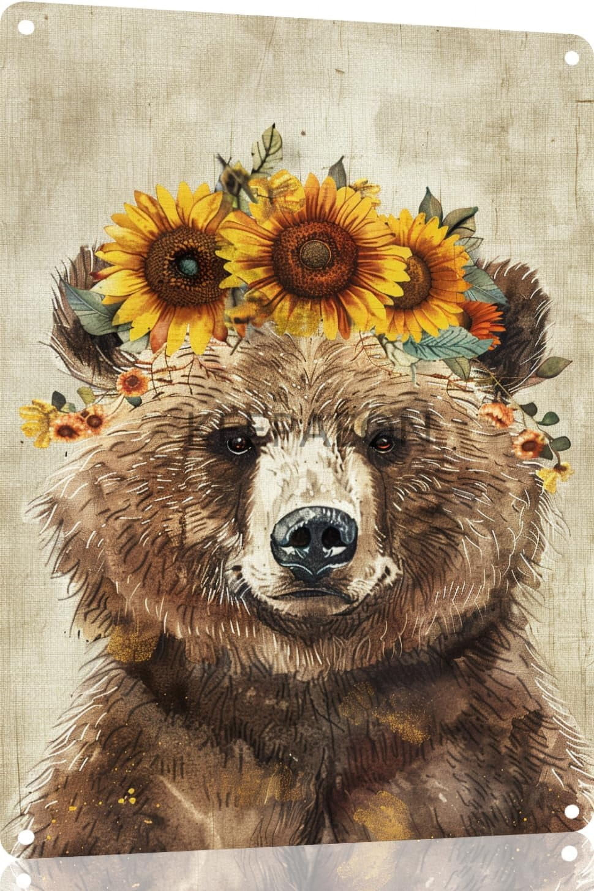 AABERIC Retro Bear Tin Sign Metal Plaques Vintage Wall Decor Sunflower ...