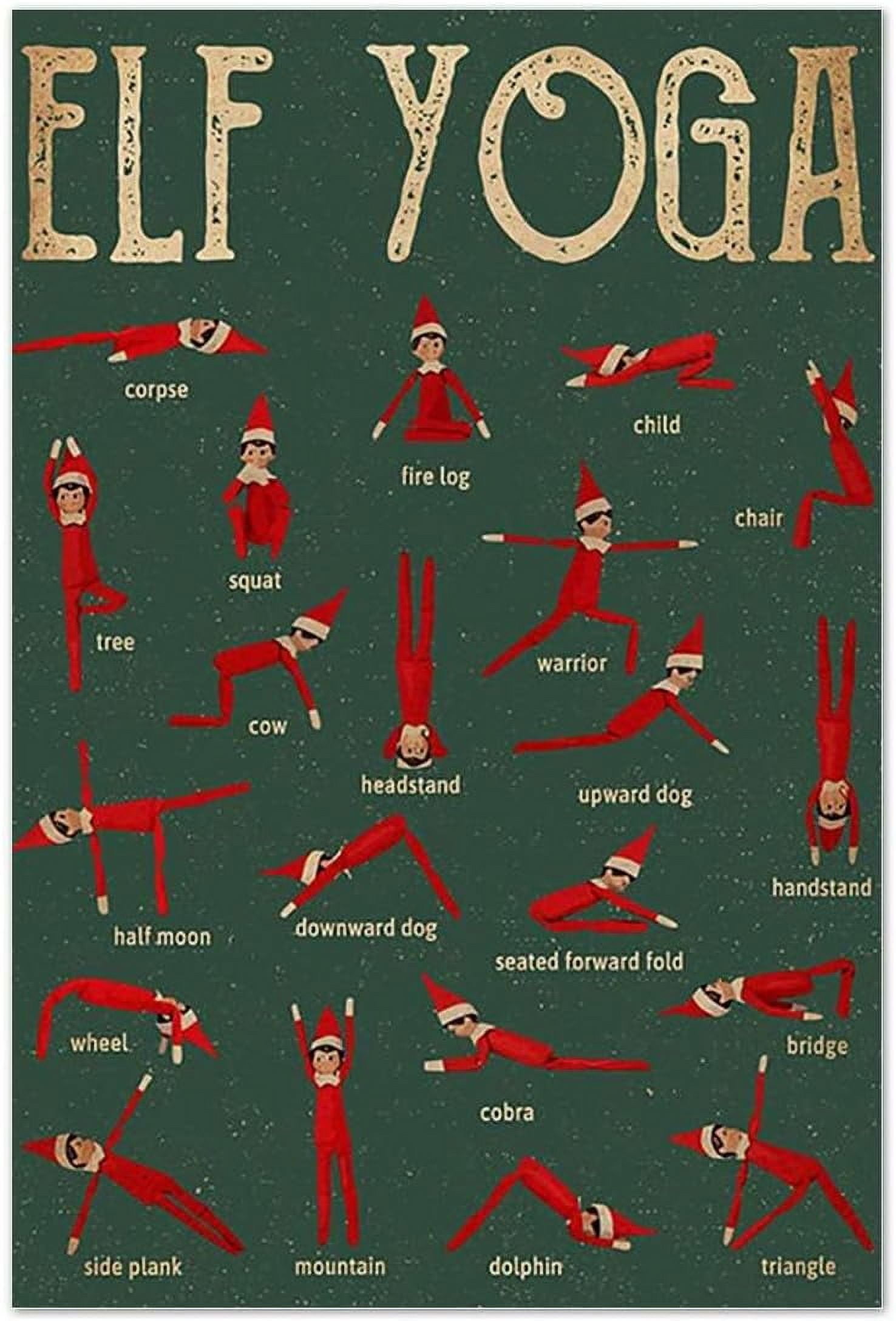 AABERIC Retro Green Elf Yoga Poster Christmas Poster Wall Decor ...