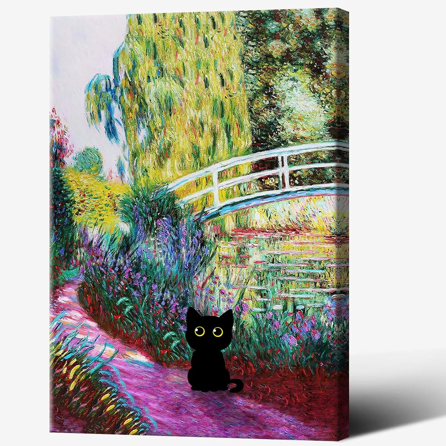 AABERIC Retro Monet Garden Cat Canvas Wall Art Funny Floral Cat Wall ...