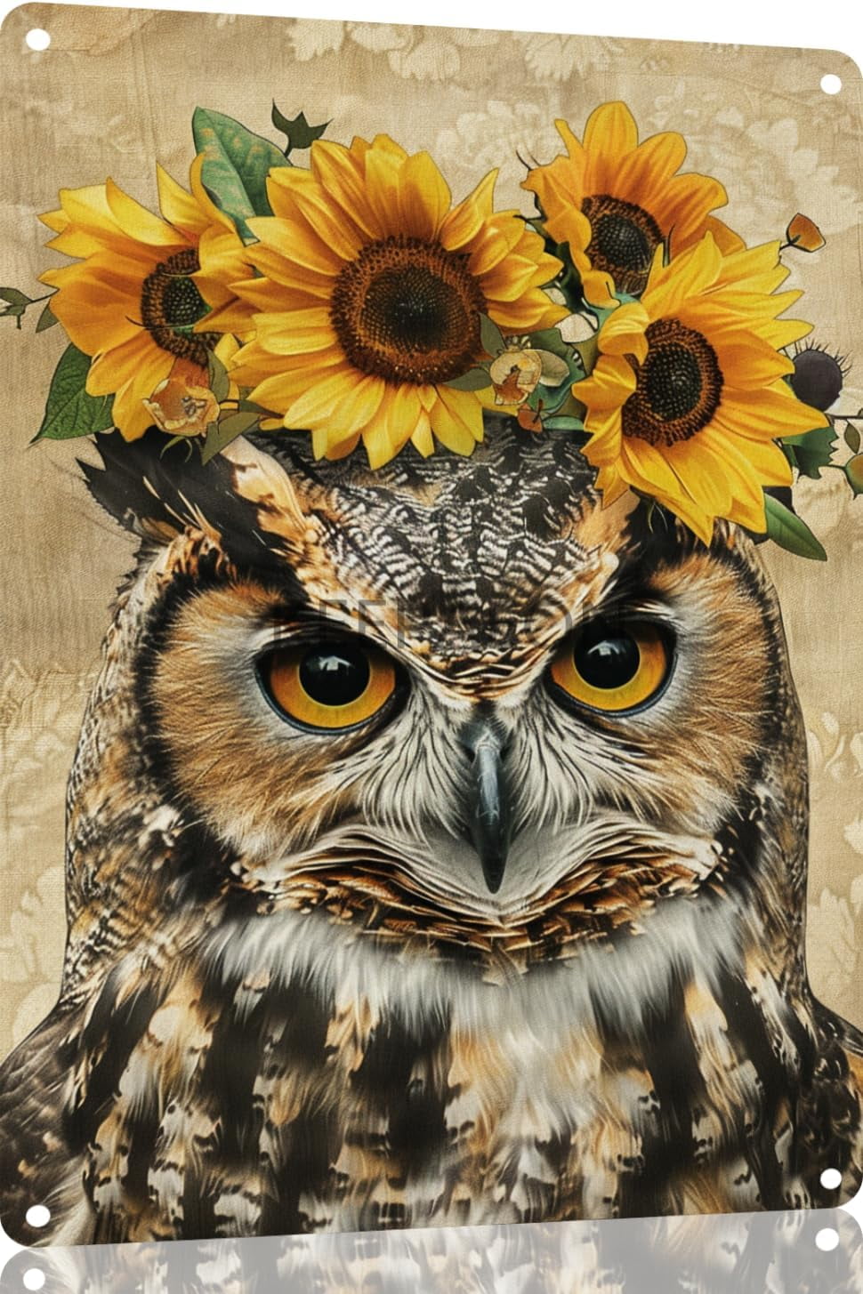 AABERIC Retro Owl Tin Sign Metal Plaques Vintage Wall Decor Sunflower ...