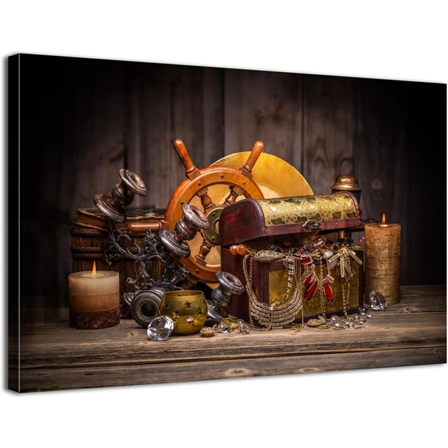 AABERIC Retro Pirate Canvas Wall Art Still Life Golden Treasure ...