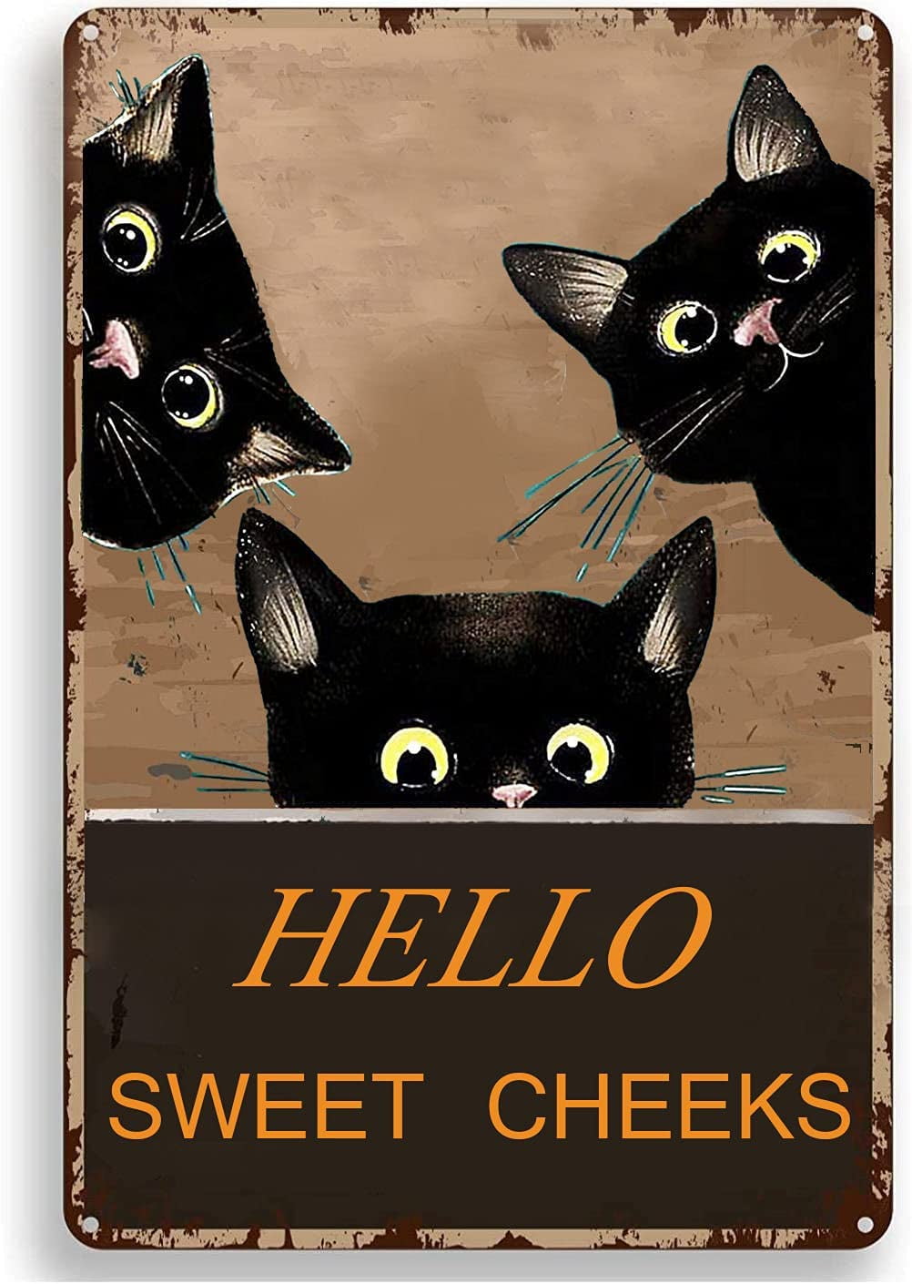 AABERIC Retro Vintage Funny Cute cat Hello Sweet Cheeks Metal Tin Sign ...