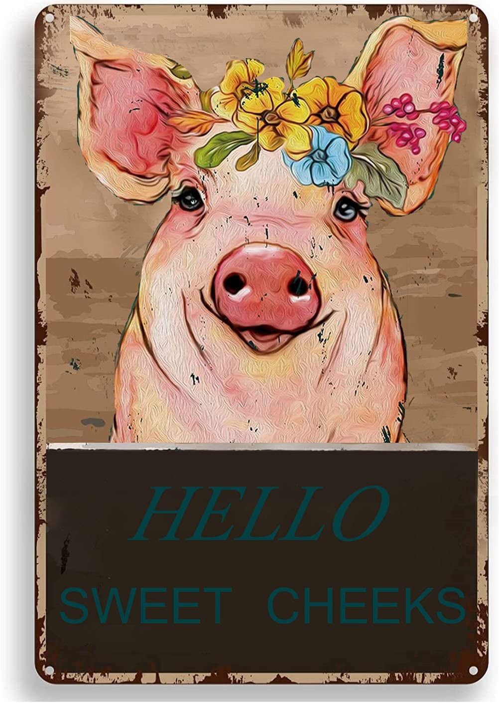 AABERIC Retro Vintage funny Pig Hello Sweet Cheeks Metal Tin Sign ...