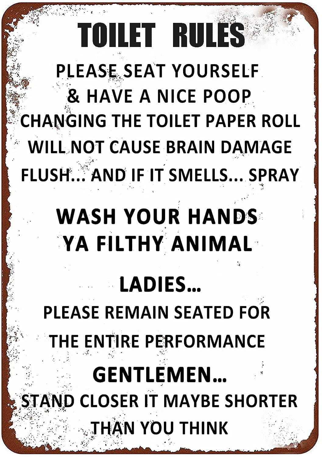 AABERIC Retro Vintage funny Toilet Rules Metal Tin Sign Toilet washroom ...