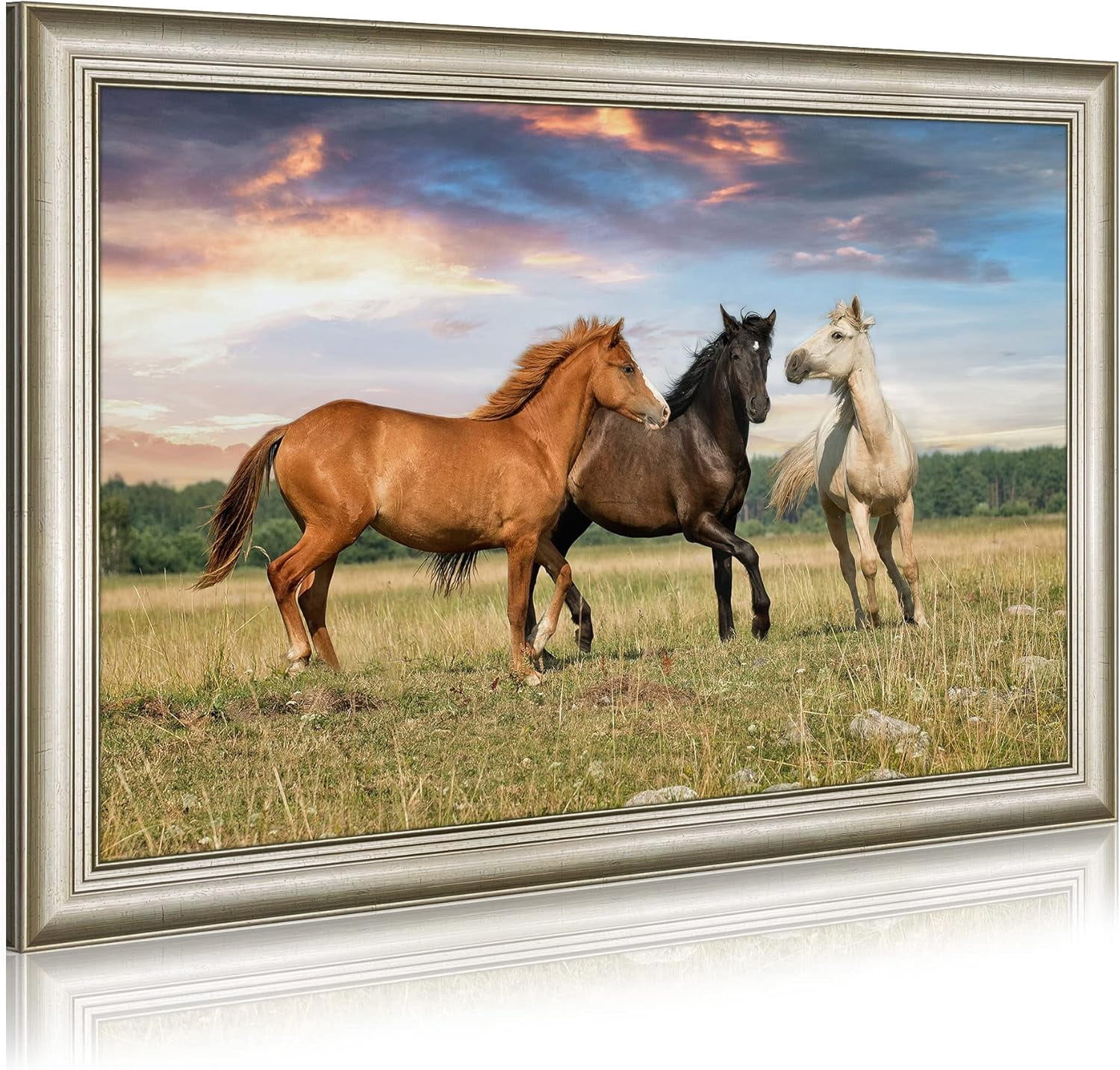AABERIC Running Horses Wall Art Picture - White Cute Animals Walking ...
