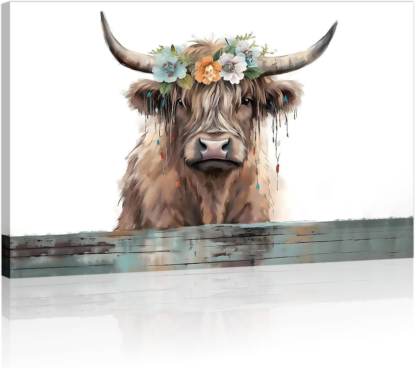 AABERIC Rustic Highland Cow Canvas Print Wall Art Farmhouse Cattle and ...