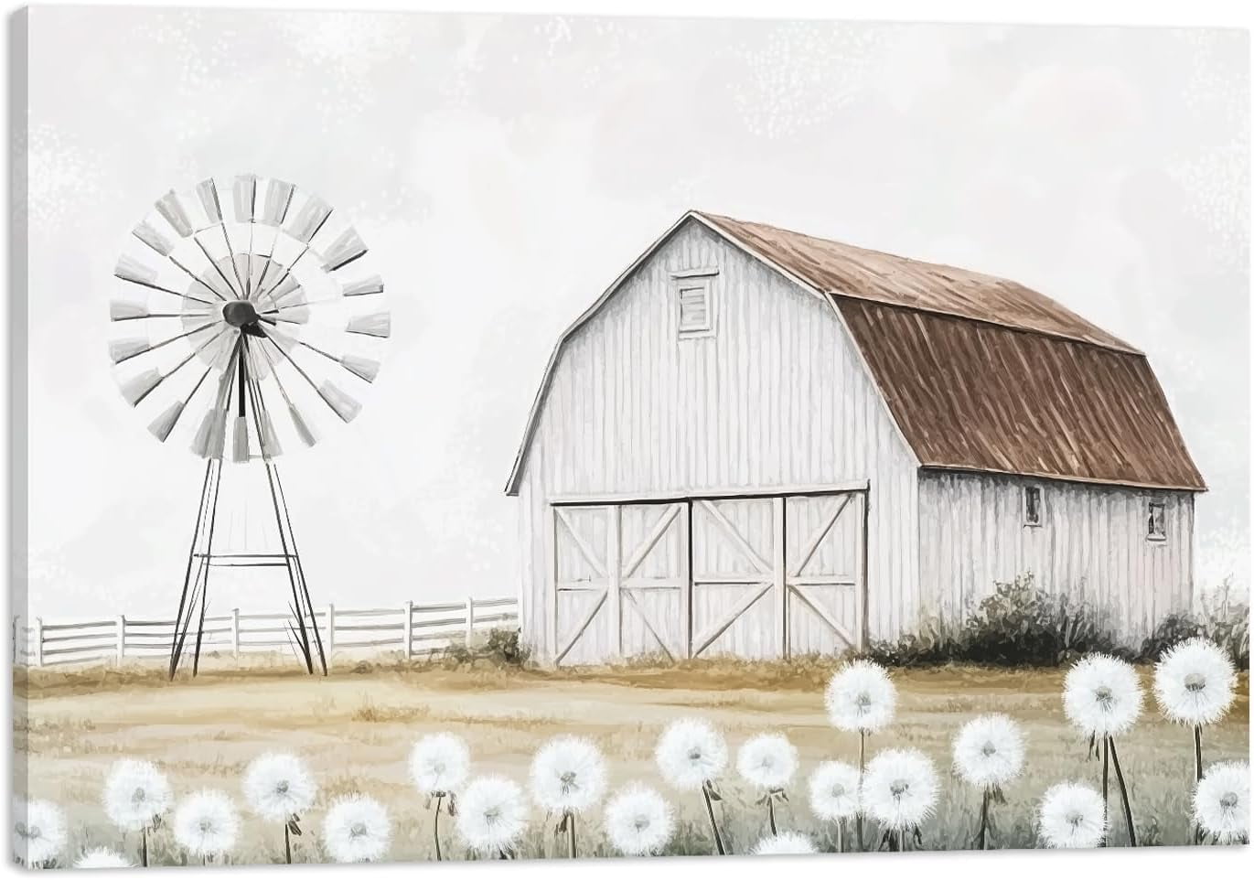 AABERIC Rustic Windmill Canvas Wall Art Farmhouse Barn Painting ...
