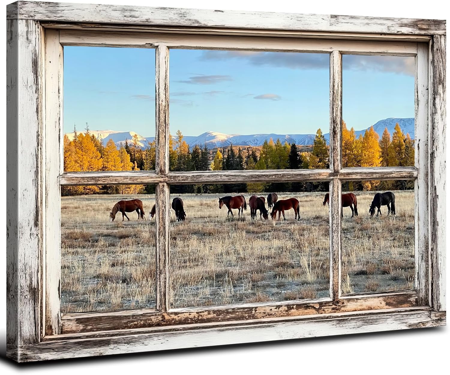 AABERIC Rustic Window View Wall Art Canvas Farm Horses Poster Farmhouse ...