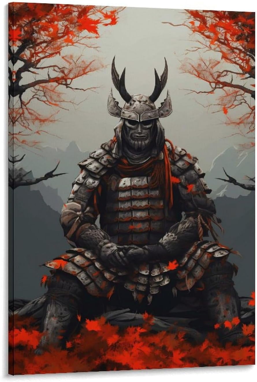AABERIC Samurai Armor Autumn Japanese Poster Canvas Wall Art Aesthetic ...